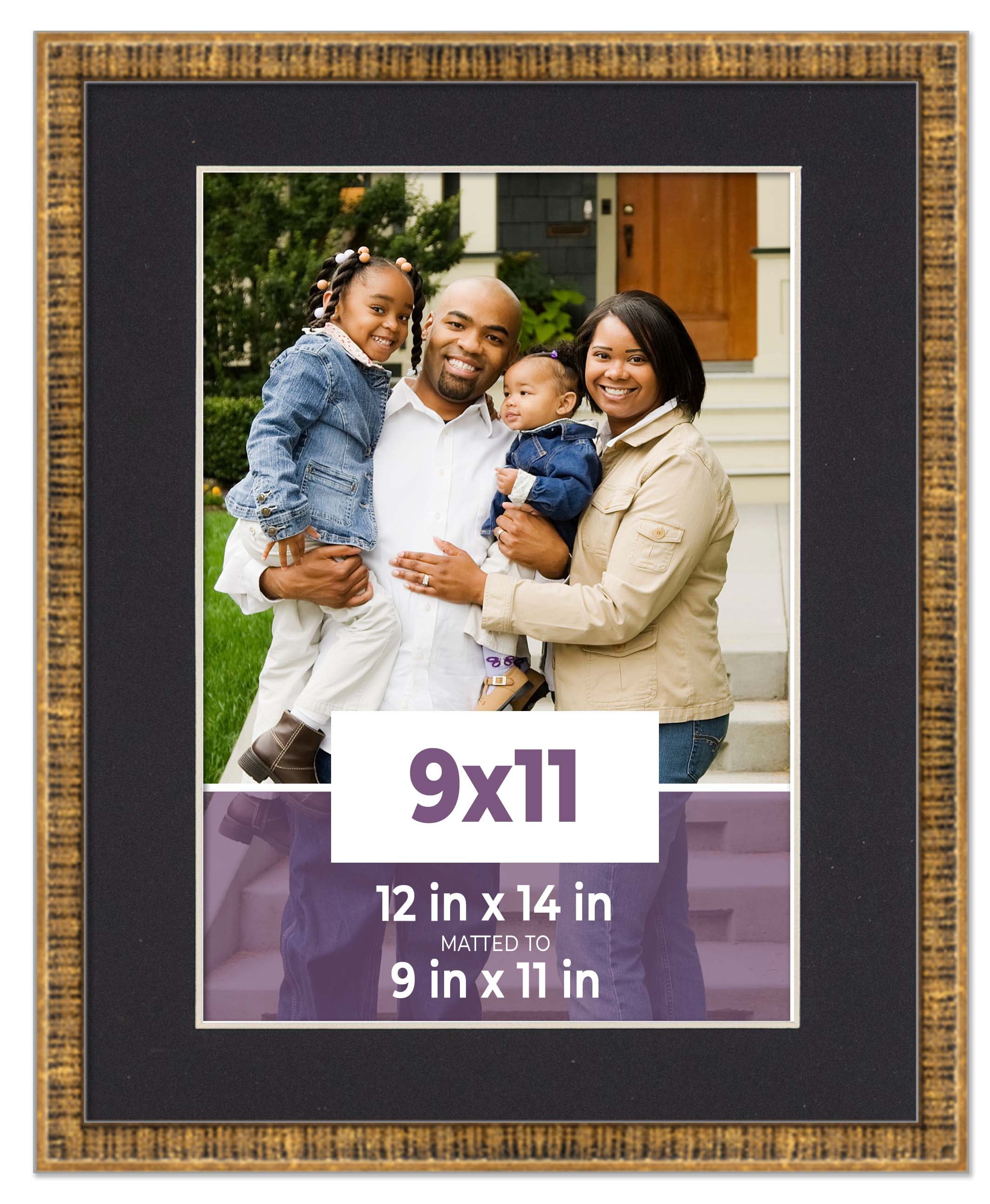 9x11 Frame Gold With Black Picture Mat For 9x11 Photo - Gold 12x14 ...