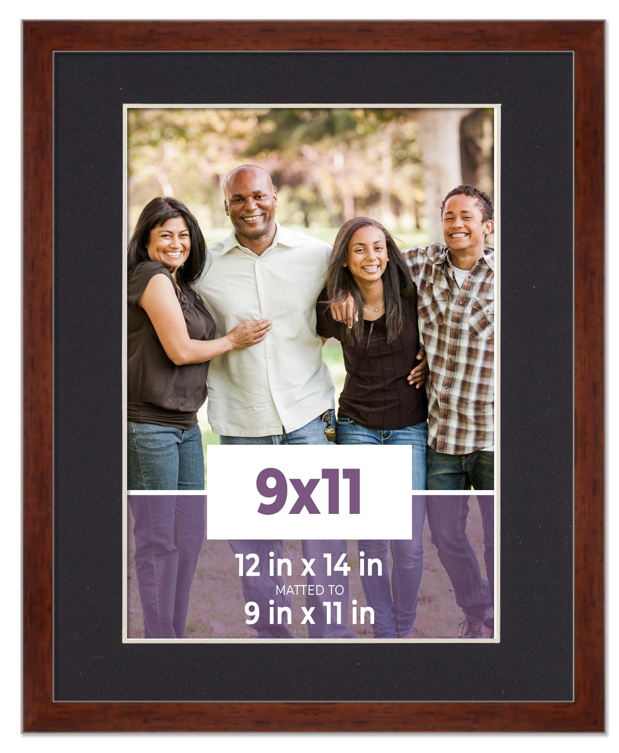 9x11 Frame Walnut With Black Picture Mat For 9x11 Photo - Walnut 12x14 ...