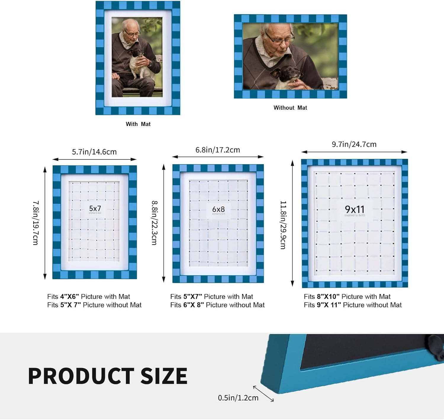 9x11 Picture Frame, Checker Pattern Wooden Picture Frames for Wall ...