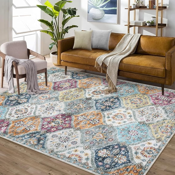 9x12 Area Rug Large Moroccan Trellis Machine Washable Rug Vintage ...