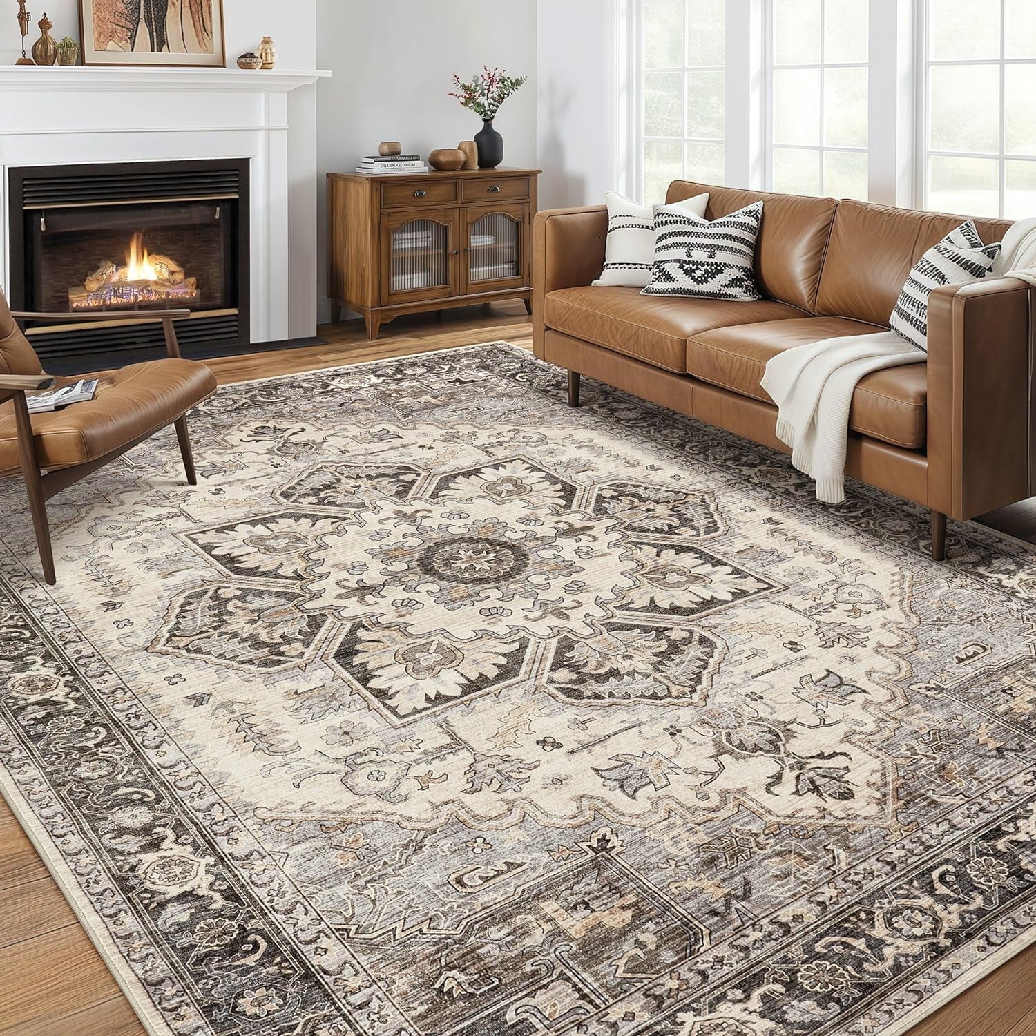 Toyoso, 9x12 Area Rug, Vintage Floral Distressed, Grey Brown - Walmart.com