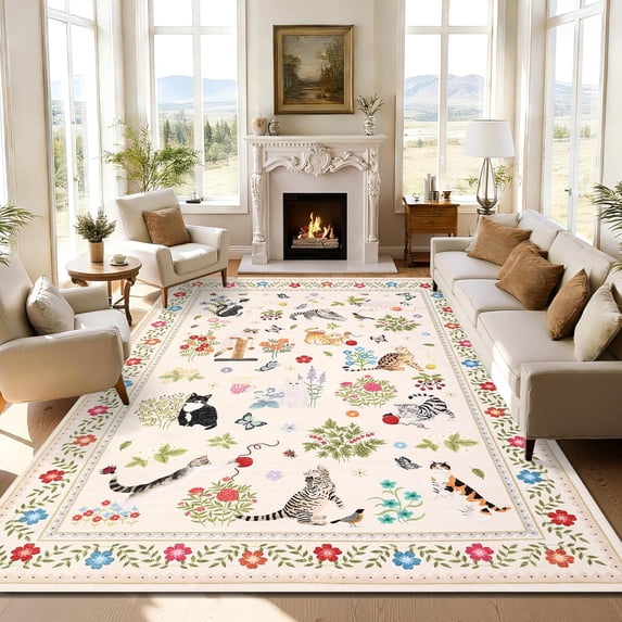 9x12 Area Rug for Living Room Washable Rug for Bedroom, Modern Floral ...