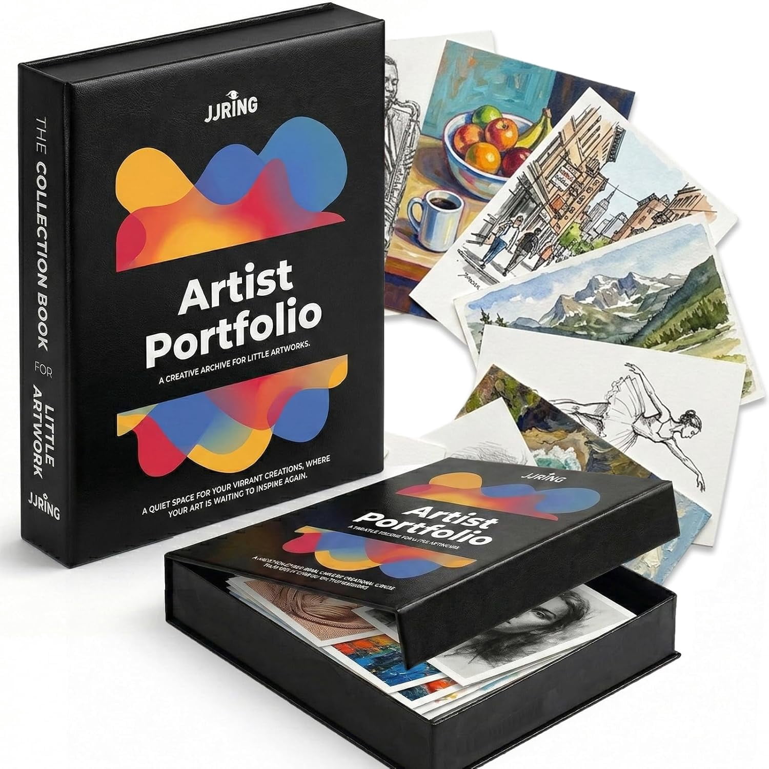 9x12 Black Foldable Art Portfolio Storage Box with Elastic Bands ...