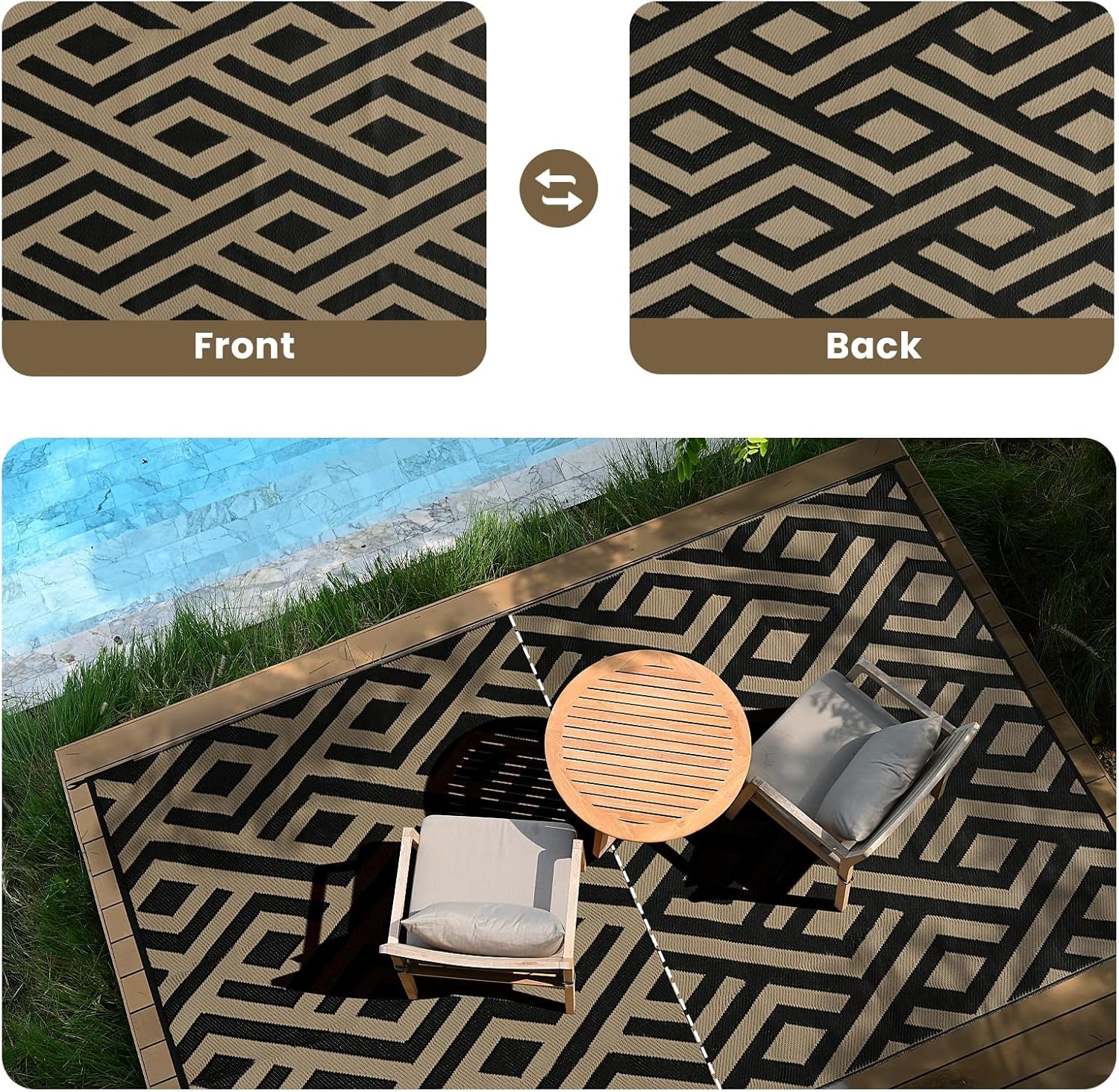 9x12 Outdoor Rug with Carry Bag, Waterproof Outdoor Plastic Straw Rug ...