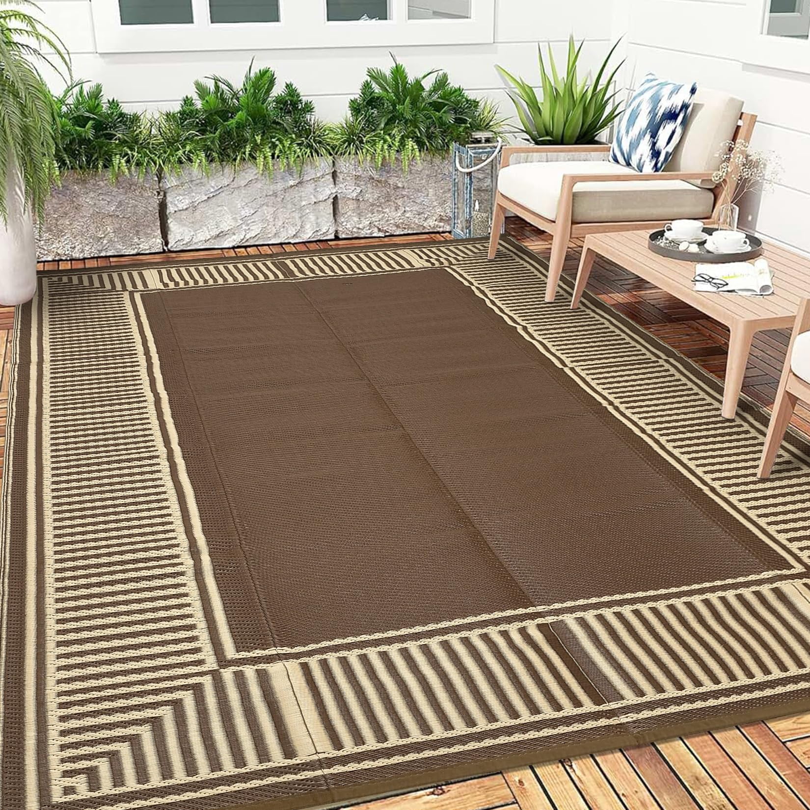 9x12 Outdoor Rug for Patio Plastic Straw Rug Waterproof Reversible Mat ...