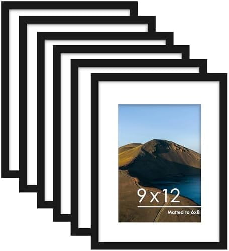 9x12 Picture Frame Set of 6, Display Pictures 6x8 with Mat or 9x12 ...