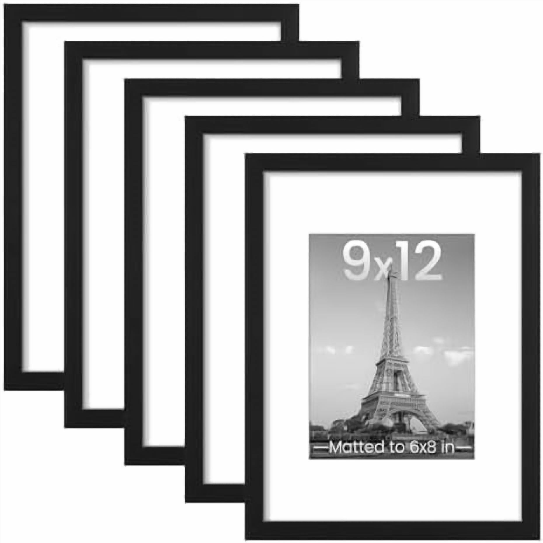 9x12 Picture Frame Set of 5, Display Pictures 6x8 with Mat or 9 x 12 ...