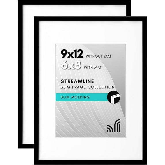 9x12 Picture Frame with Shatter-Resistant Glass - Set of 2 - Use as 6x8 ...