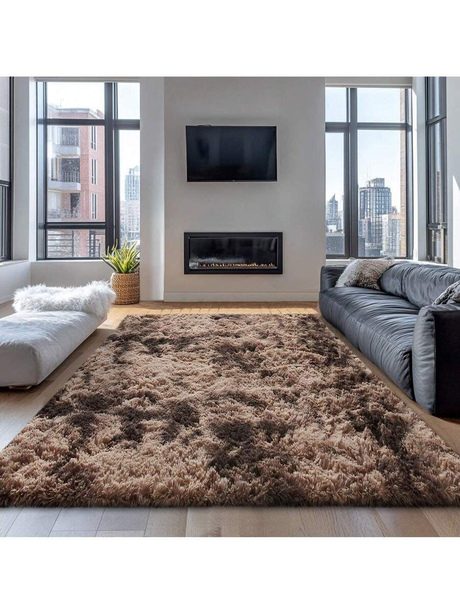 9x12 Plush Shaggy Rug For Living Room And Bedroom , Tie-Dye Light Gray ...