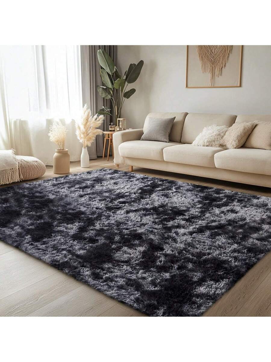 9x12 Plush Shaggy Rug For Living Room And Bedroom , Tie-Dye Light Gray ...