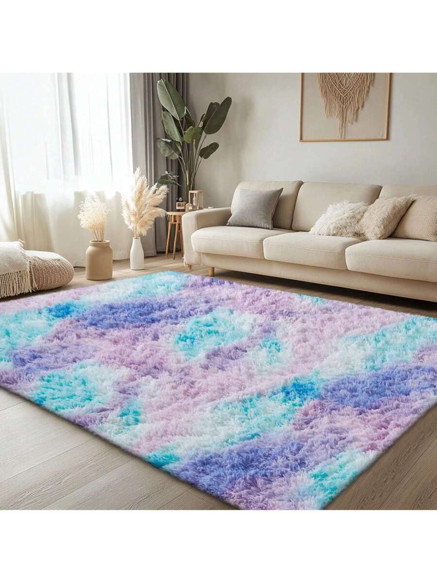 9x12 Plush Shaggy Rug For Living Room And Bedroom , Tie-Dye Light Gray ...