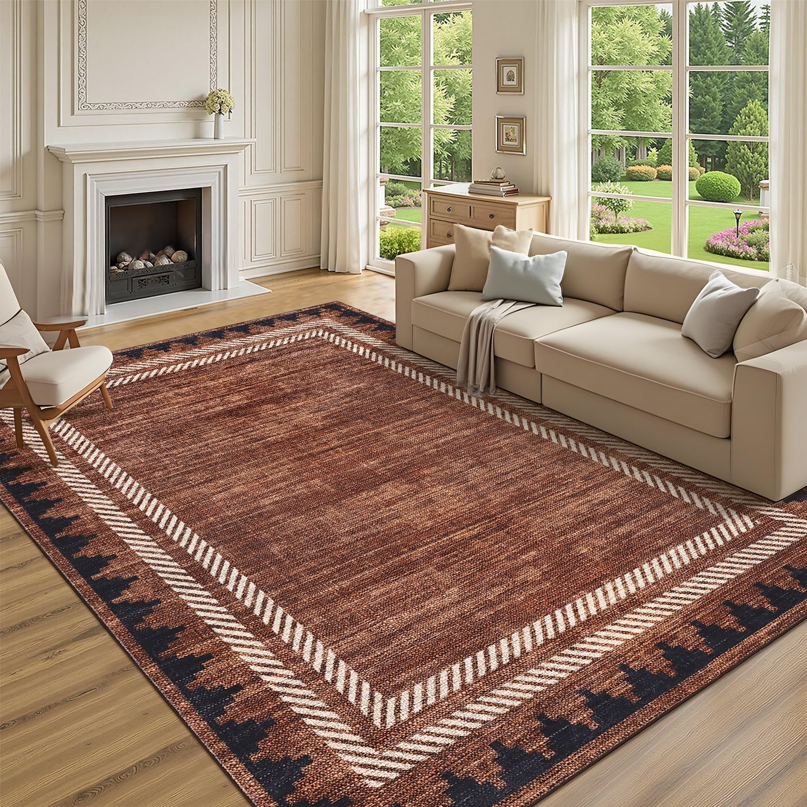9x12 Washable Modern Solid Area Rug, Non Slip TPR Backing Low Pile ...