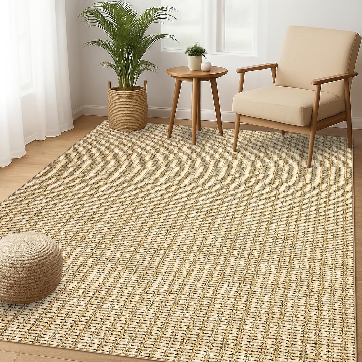 9x12 Washable Modern Textured Stripe Rug Thin Non-Slip Low Pile Stain ...