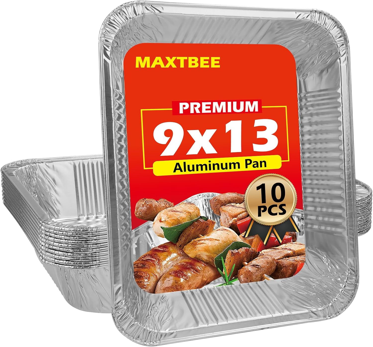 9x13 Aluminum Foil Pans, 10 Pack Disposable Trays Half Size Heavy Duty ...