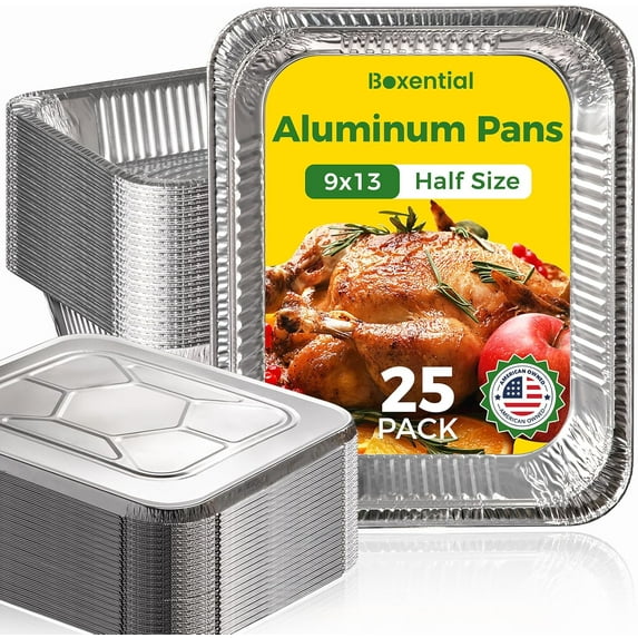 9x13 Aluminum Pans with Lids [25 Pack], Extra Heavy Duty Half Size ...