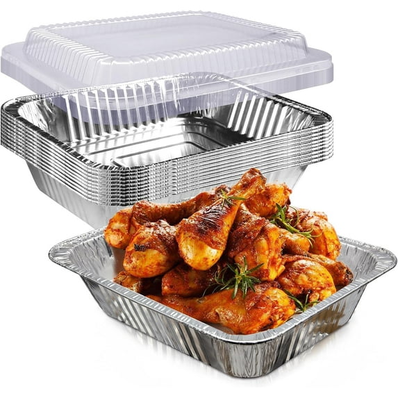 9x13 Disposable Aluminum Foil Pans with Clear Lids (10 Pack), Durable ...