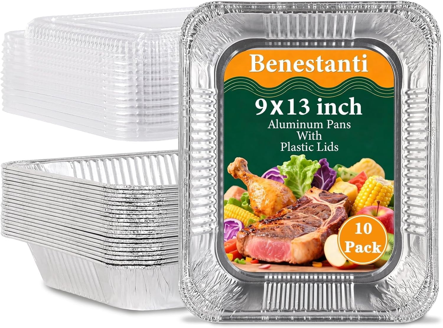 9x13 Inch Disposable Aluminum Pans with Clear Lids(10 Pack)Half Size ...