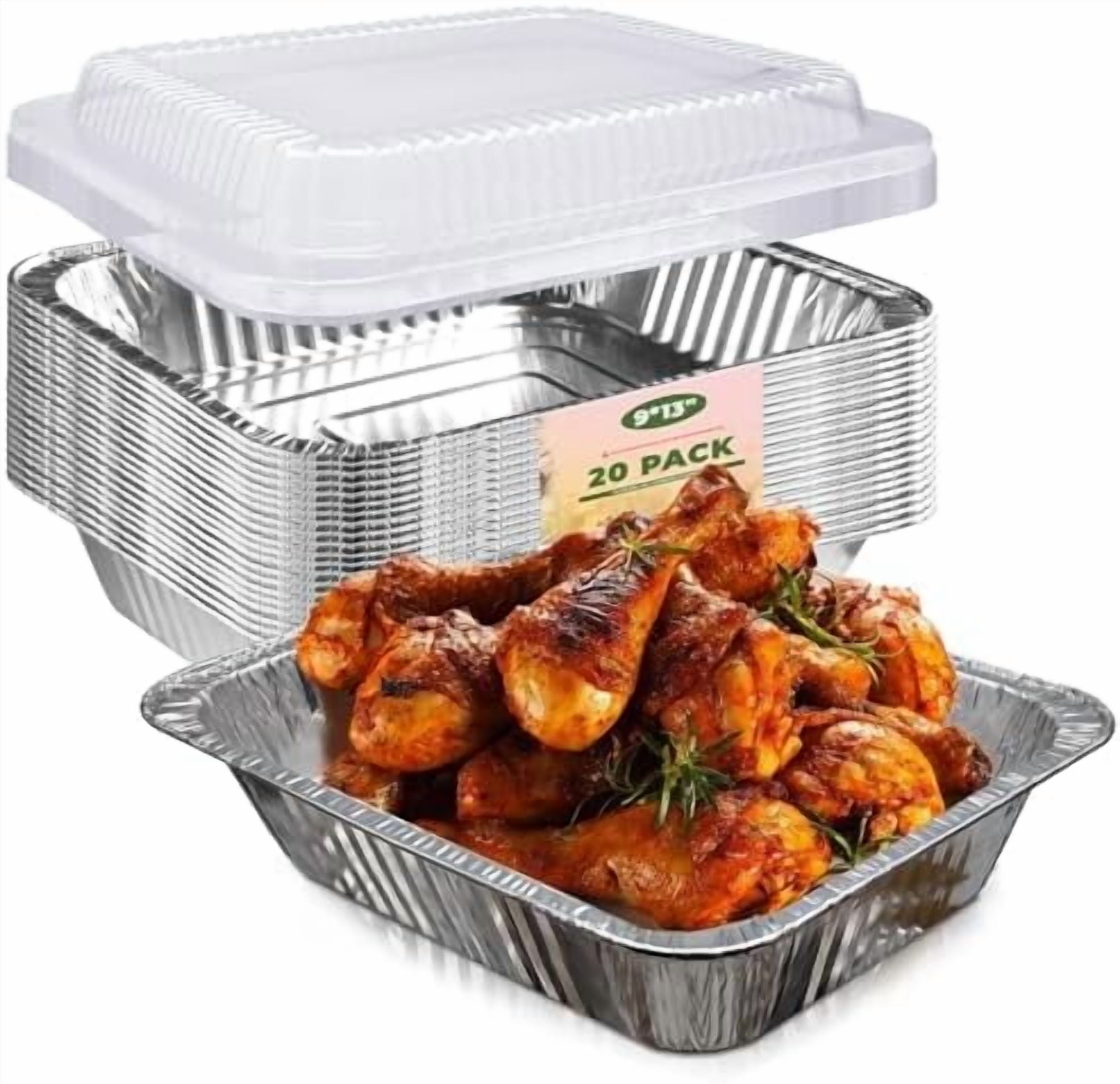9x13 Pans with , 20 Disposable Foil Pan with Clear Lid, Half Size Deep ...