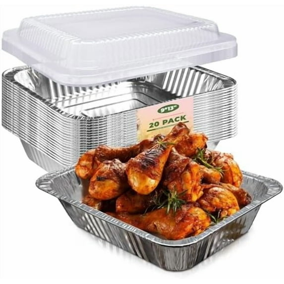 9x13 Pans with , 20 Disposable Foil Pan with Clear Lid, Half Size Deep ...