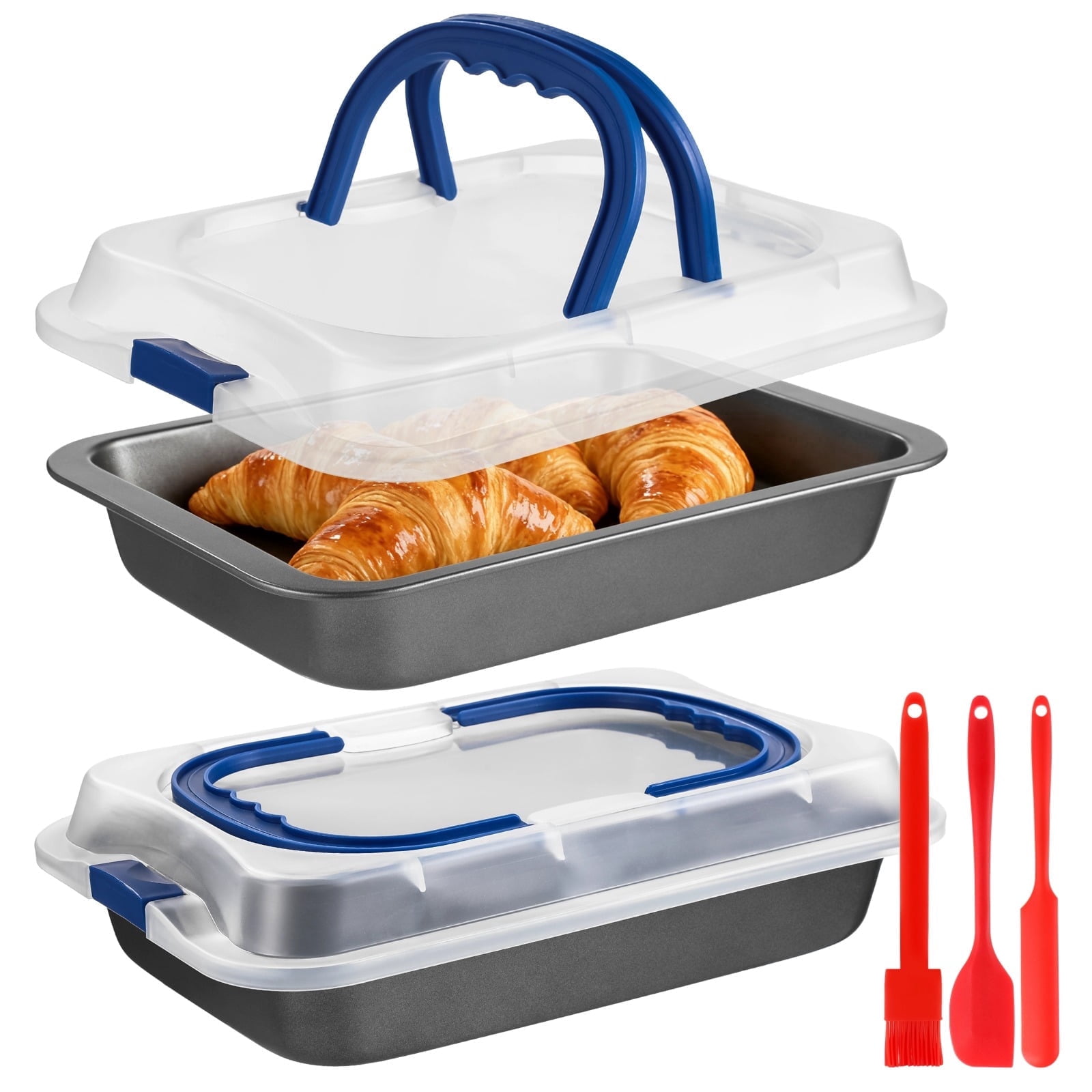 2 PCS Cake Baking Pan with Lid & Handle, Nonstick Carbon Steel Baking ...