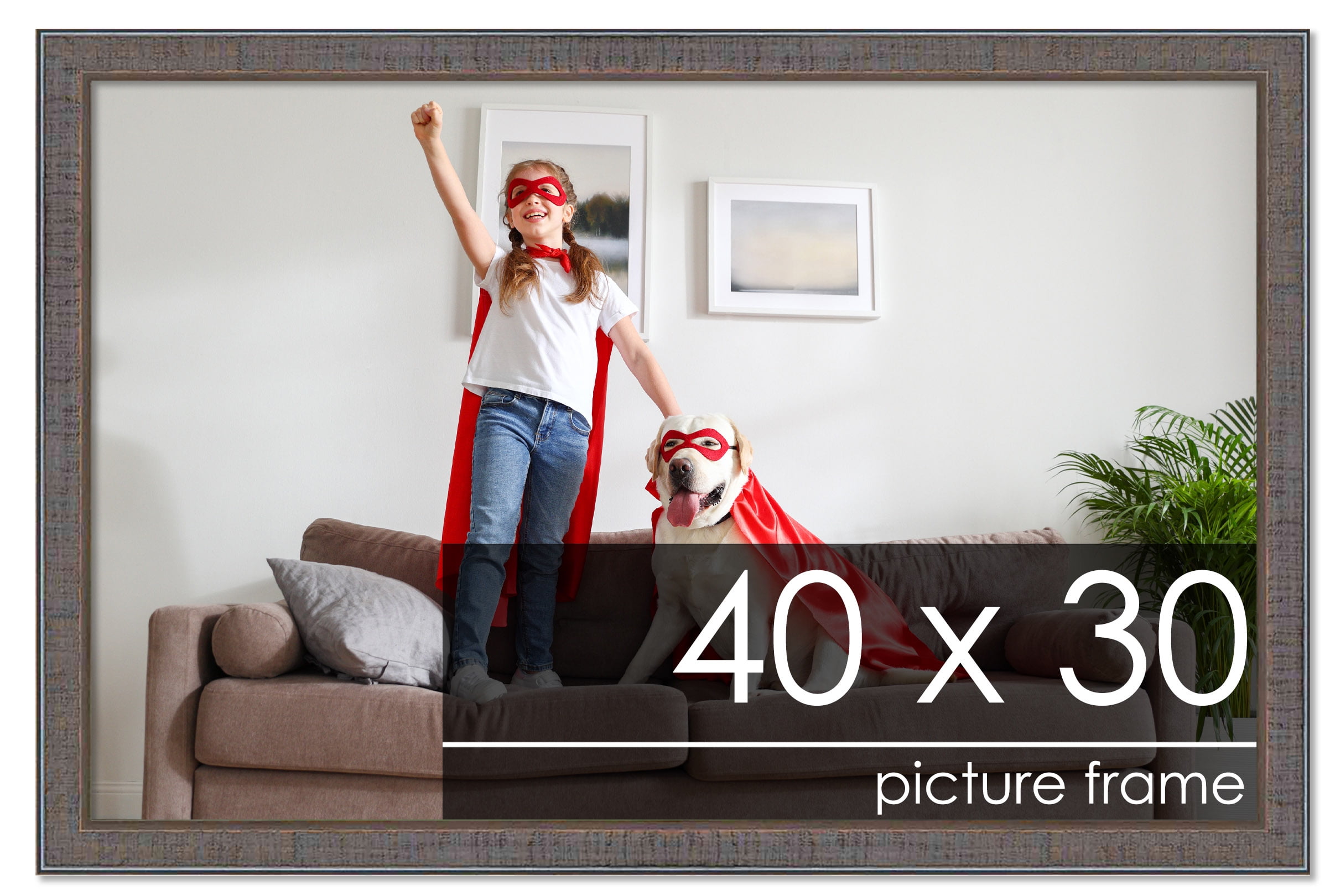 30x40 Textured Grey Picture Frame - UV Acrylic, Foam Board Backing ...