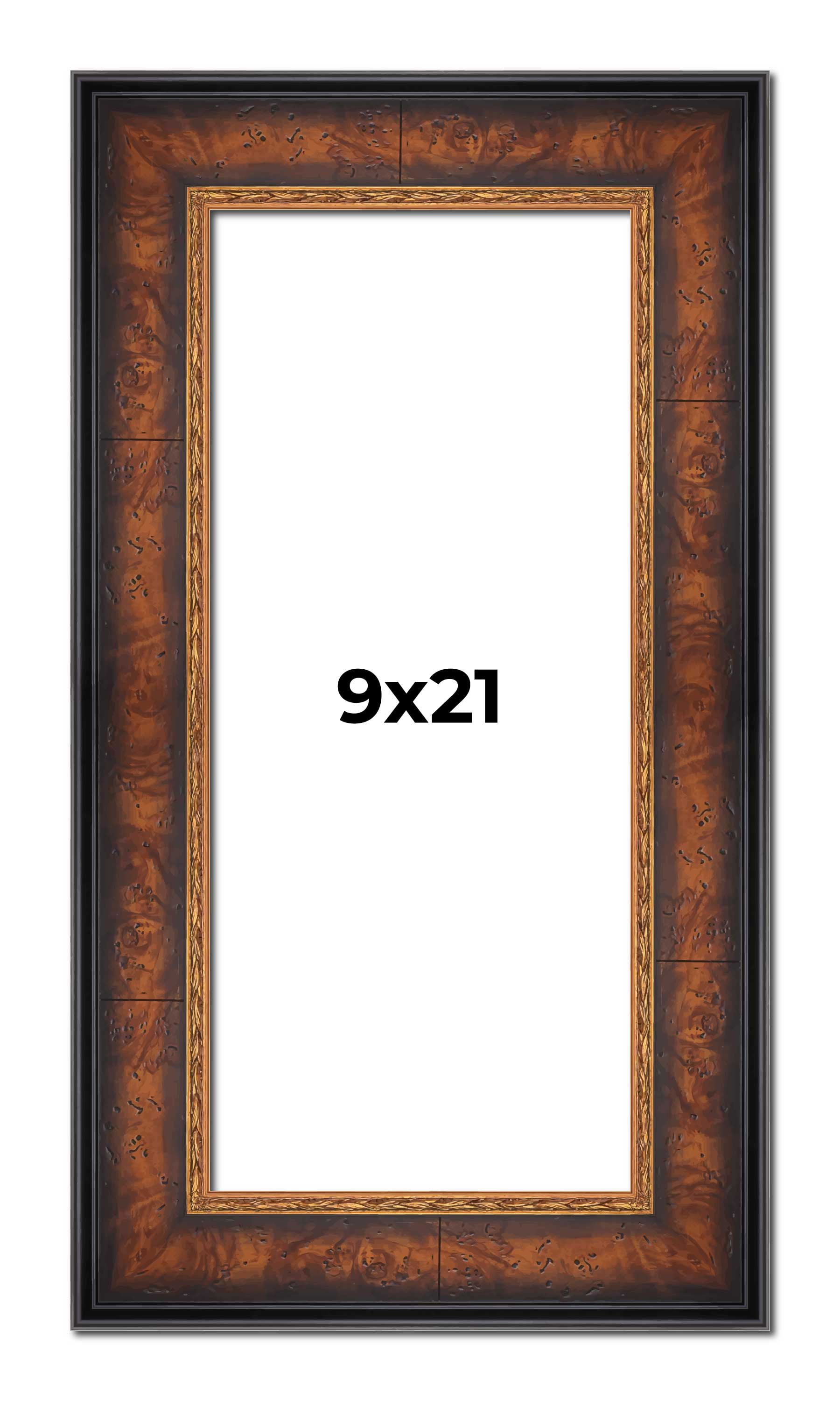 9x21 Frame Brown Walnut Gold Ornate Trim Solid Wood Plein Air Picture Frame | 3 Inch Moulding ...