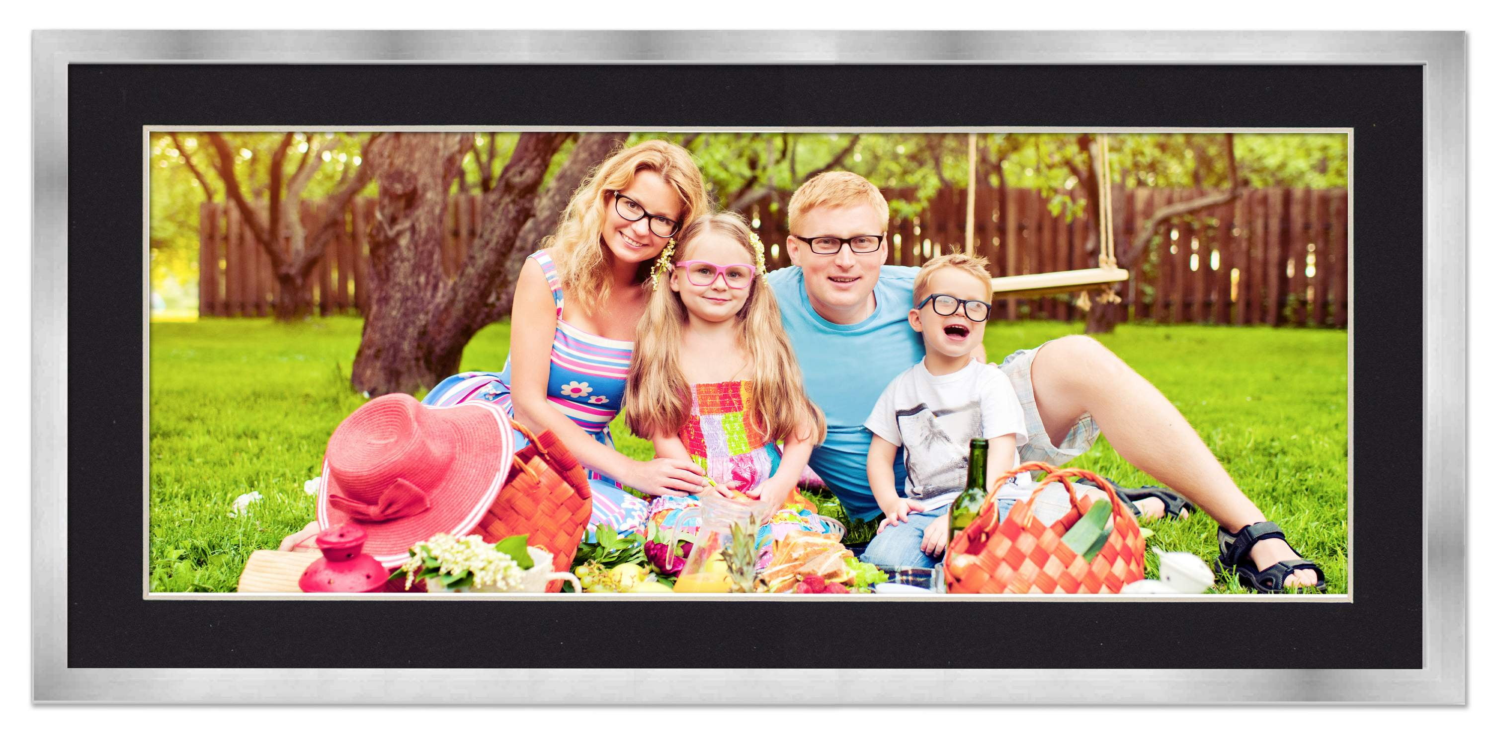 12x36 Frame with Mat - Silver 16x40 Frame Wood Made to Display Print or ...