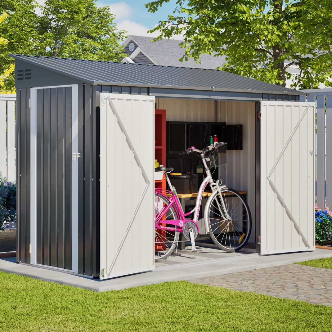 9x4 FT Outdoor Storage Shed, Lean to Shed W/Reversible Installation ...