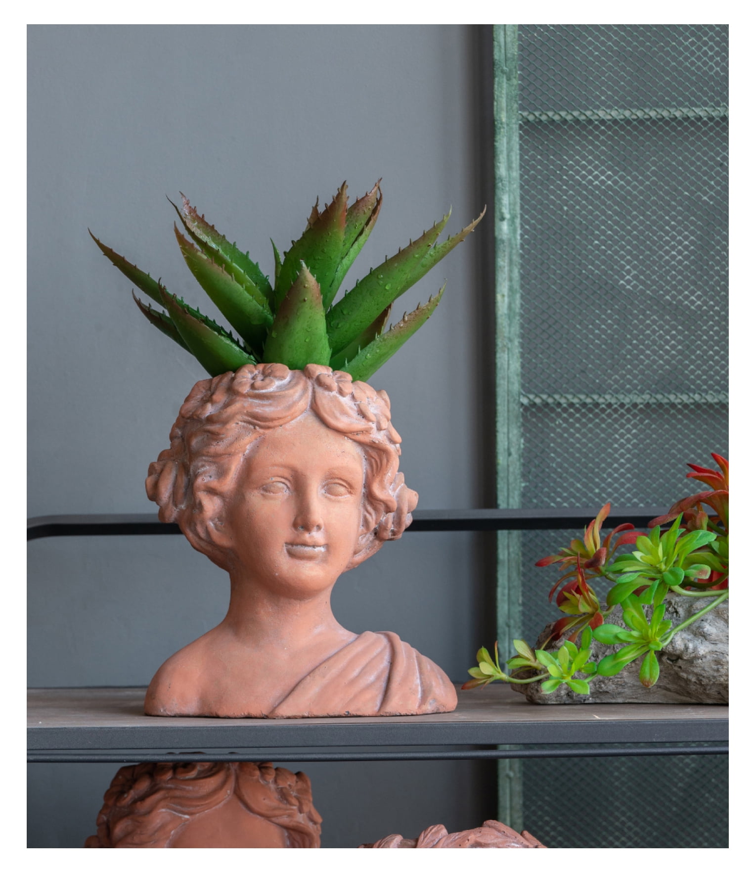 9x5.5x9.5" Brown Head Bust Planter, Greek Style Cement Head Planter ...