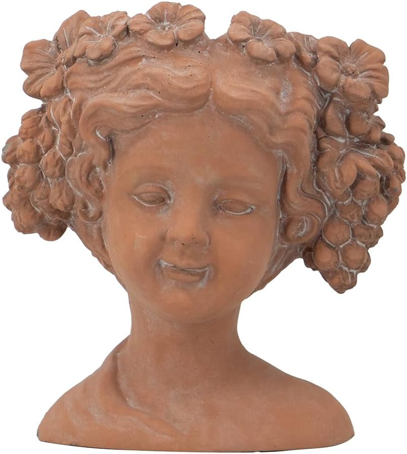 9x5.5x9.5 Greek Style Cement Head Planter - Indoor Outdoor Home Garden ...