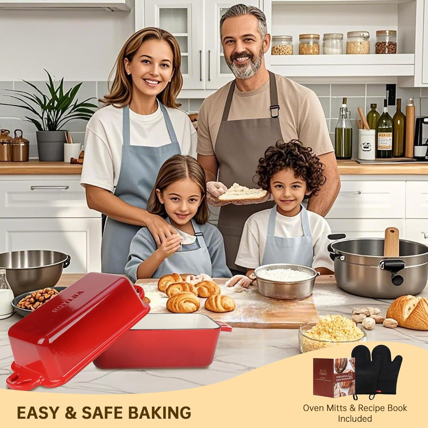 9x5 Enameled Cast Iron Loaf Pan with Lid - 2 in 1 Baking Pan for ...