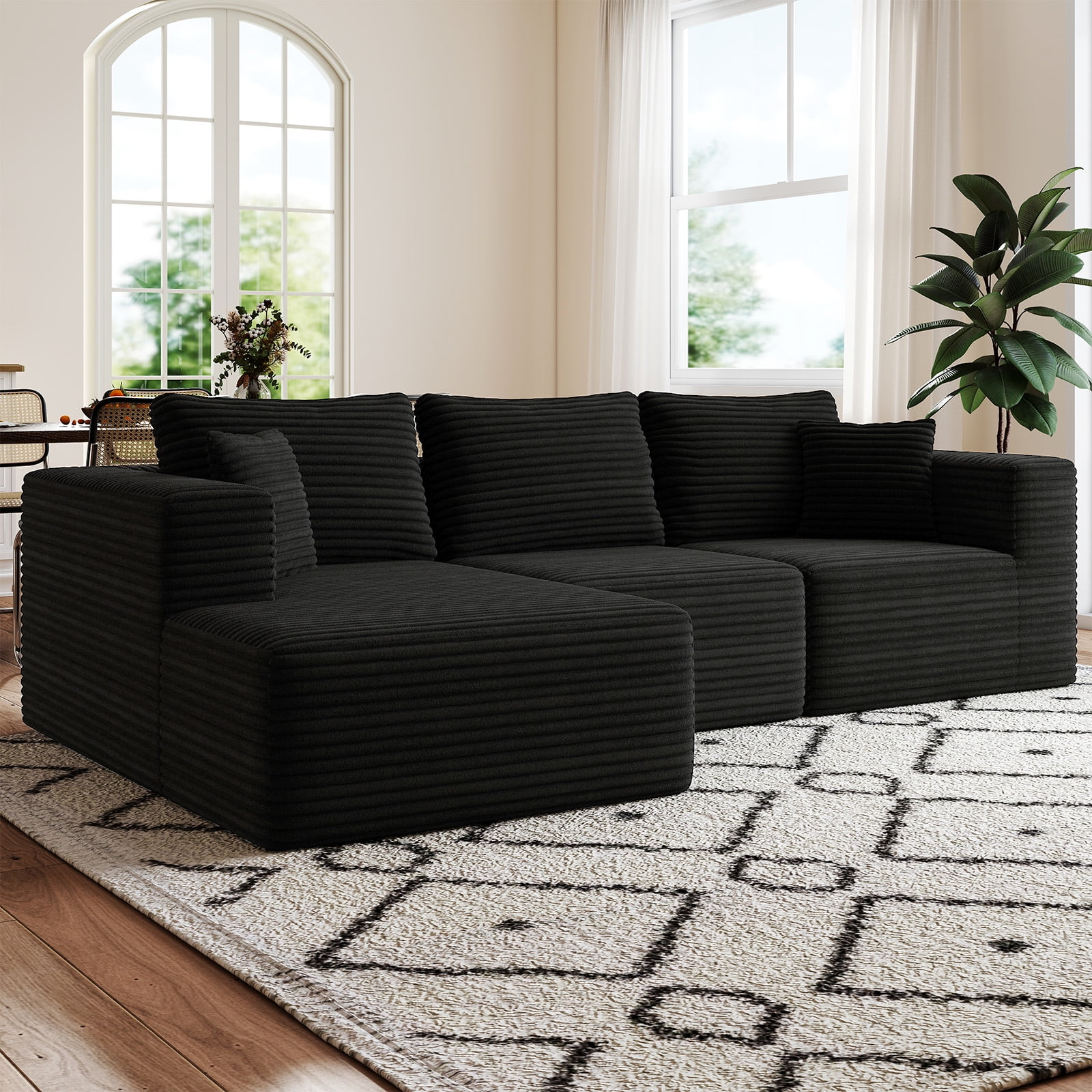 9x5 Feet Boneless Sectional Couch, L-Shaped Cloud Sofa, 3 Seat Modular ...
