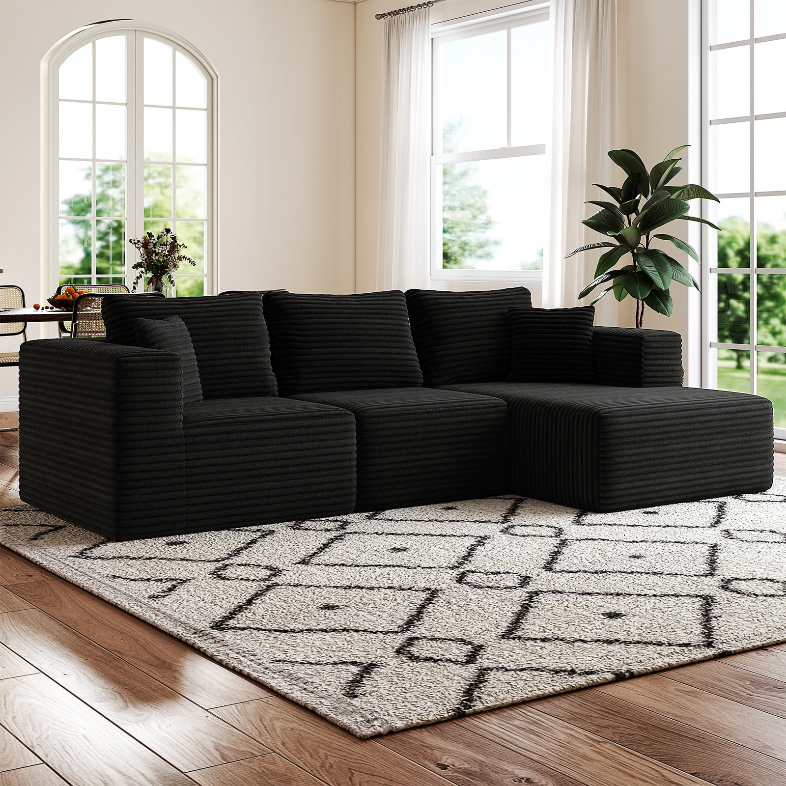 9x5 Feet Boneless Sectional Couch, L-Shaped Cloud Sofa, 3 Seat Modular ...