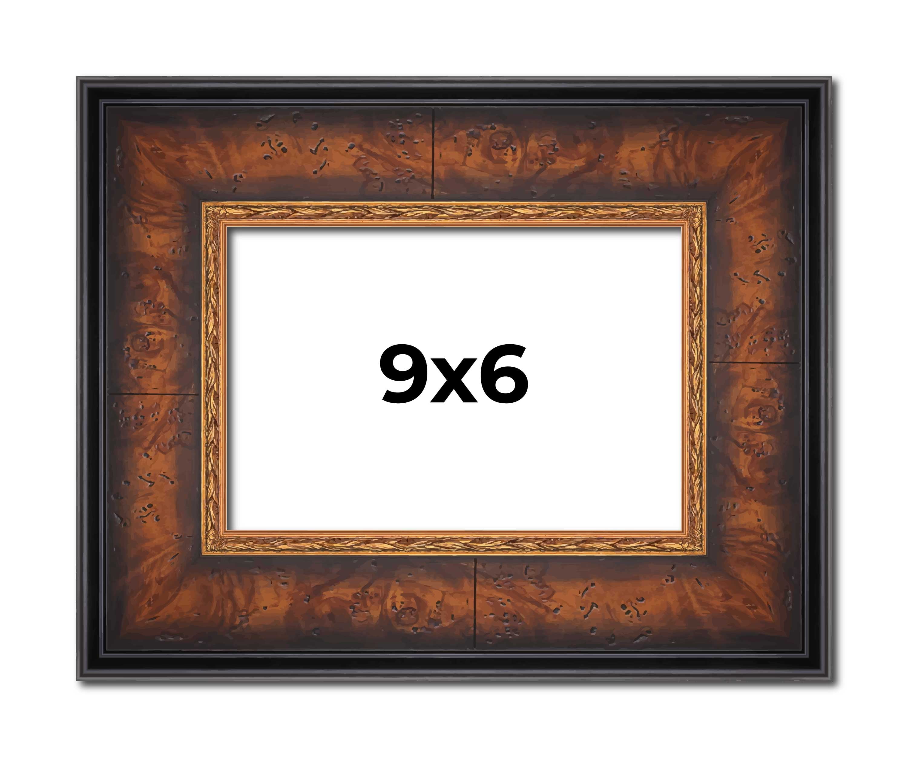 9x6 Frame Brown Walnut Gold Ornate Trim Solid Wood Plein Air Picture ...