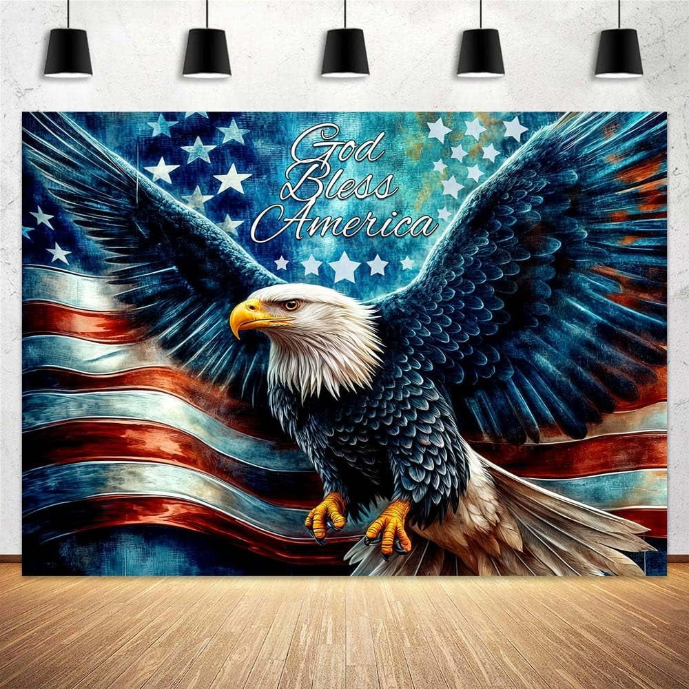 9x6ft 4th of July Patriotic Backdrop Veterans God Bless American USA ...