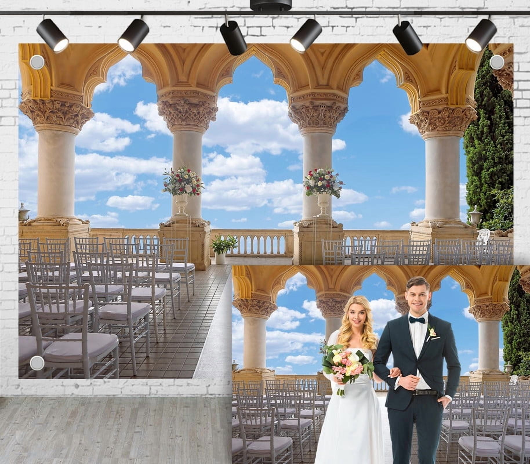 9x6ft European Wedding Photoshoot Backdrop Romantic Fusion of Arch ...