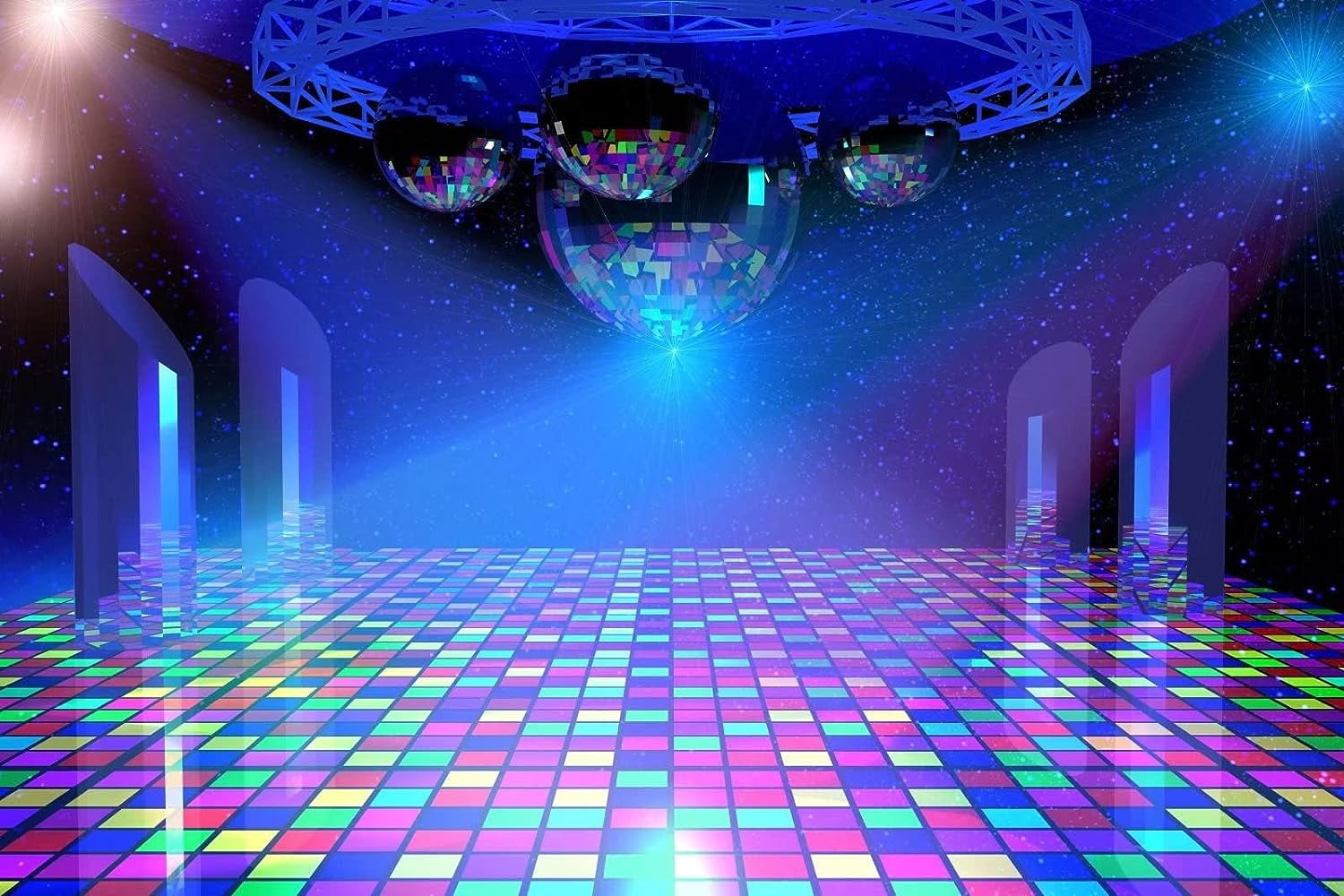 9x6ft Fabric Disco Party Backdrop Vintage 70s 80s 90s Disco Ball Blue ...