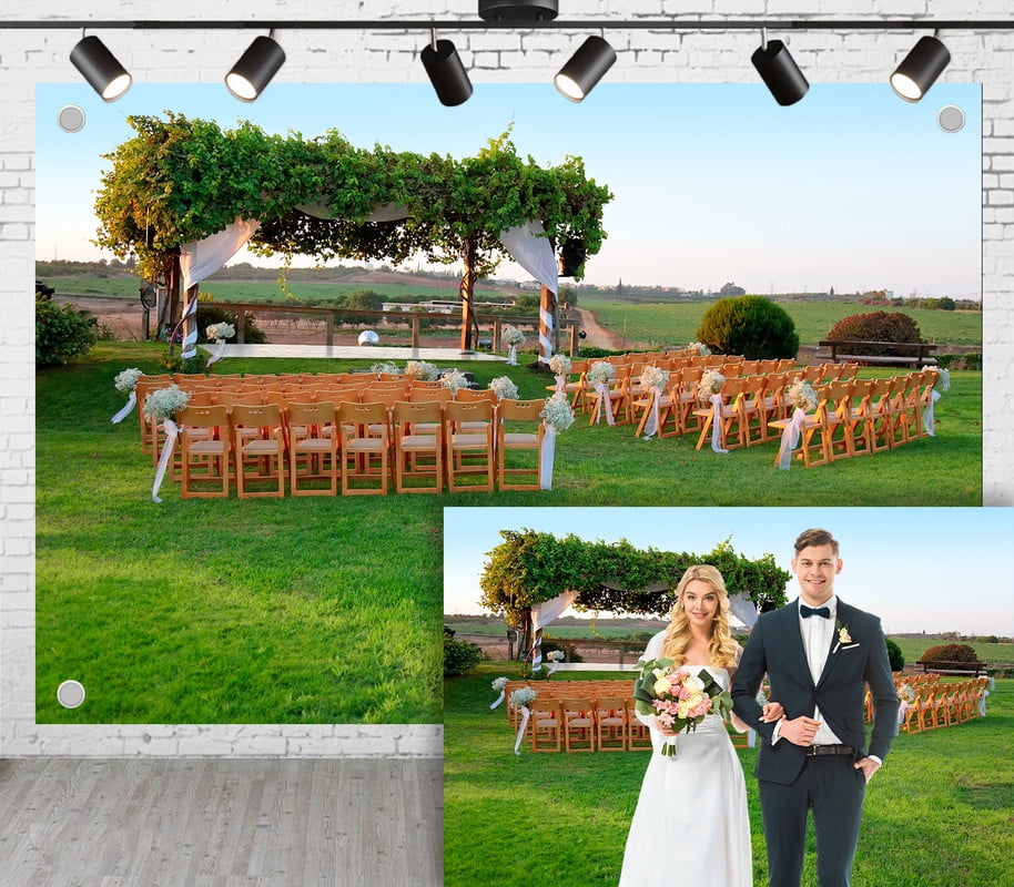 9x6ft Lawn Wedding Backdrop Wooden Ceremony Pavilion White Veil ...