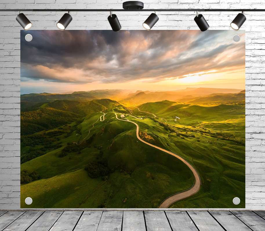 9x6ft Outdoor Background Green Hills Winding Road Sunset Glow Dramatic ...