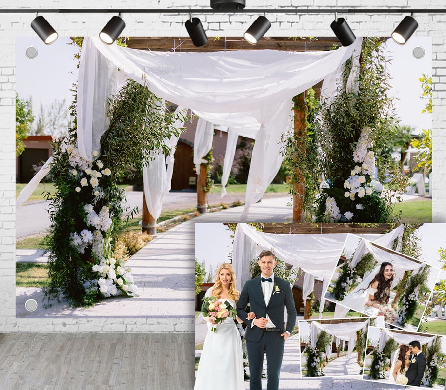 9x6ft Outdoor Wedding Backdrop,White Gauze Arch Green Plant Flower ...