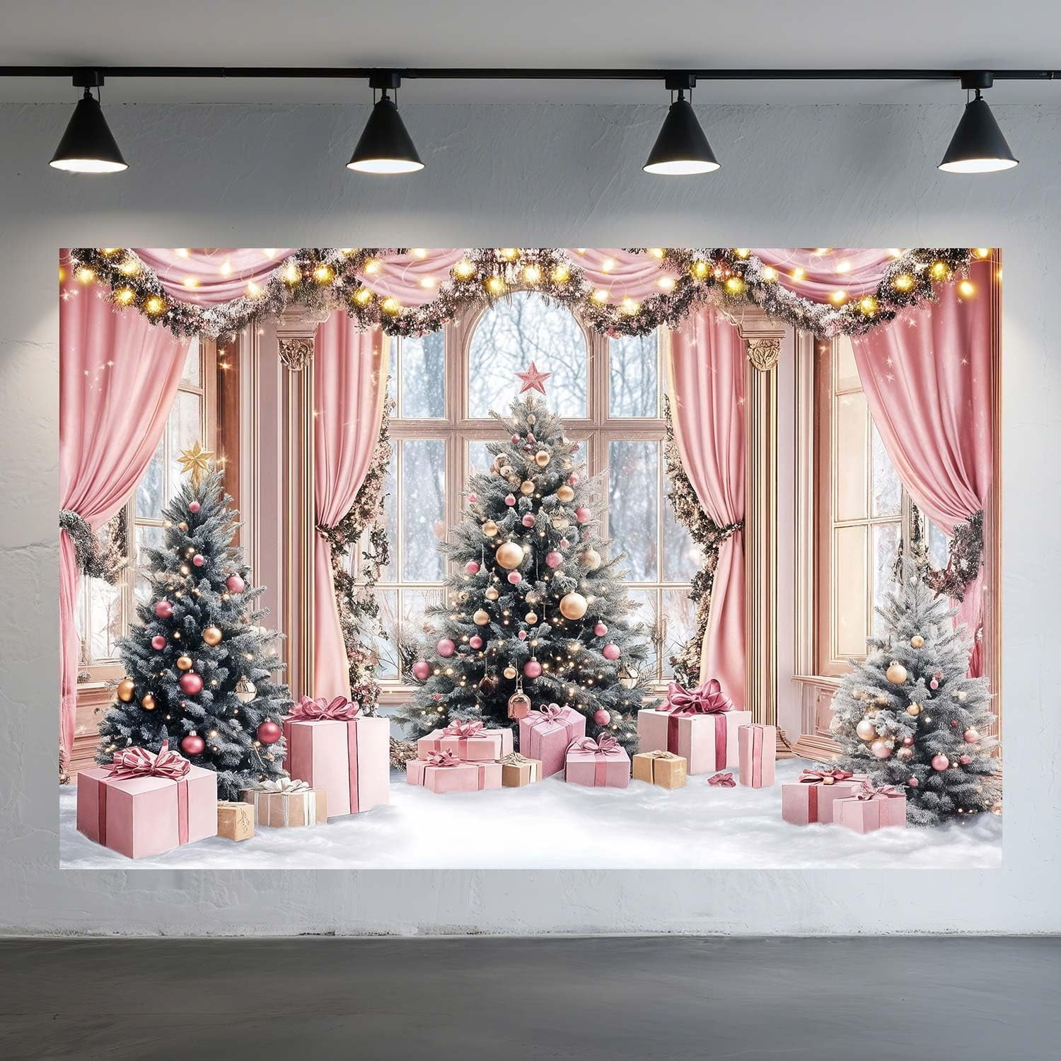 9x6ft Pink Christmas Backdrop for Photography Christmas Xmas Window ...