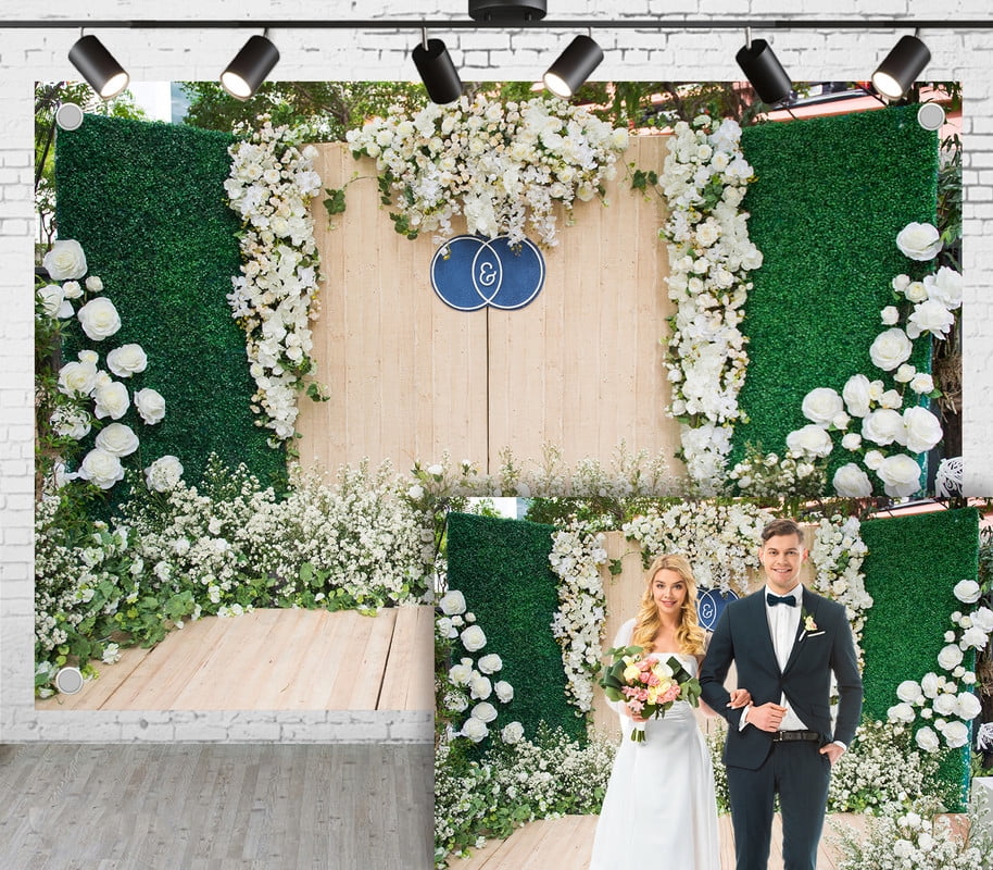 9x6ft Wedding Photoshoot Backdrop Wooden Door White Floral Background ...