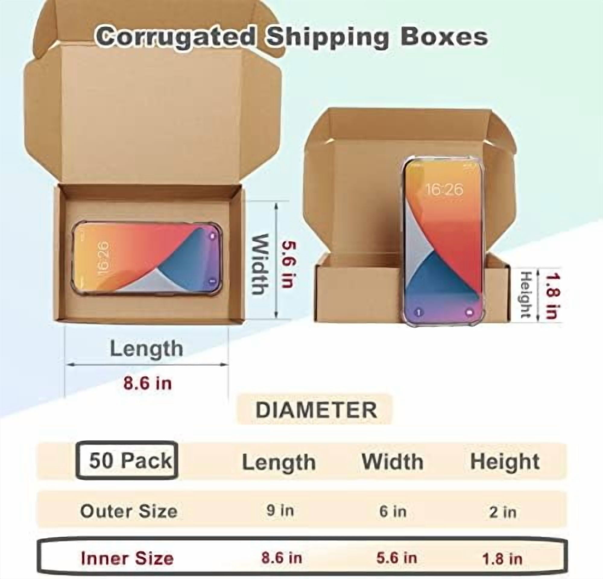9x6x2 Inches Shipping Boxes Pack of 50, Small Corrugated Cardboard Box ...