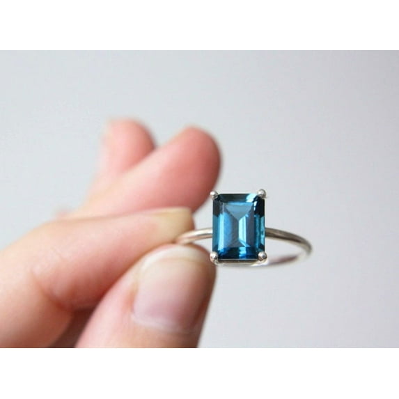 9x7 Emerald Cut London Blue Topaz Solitaire Ring, London Blue Topaz ...