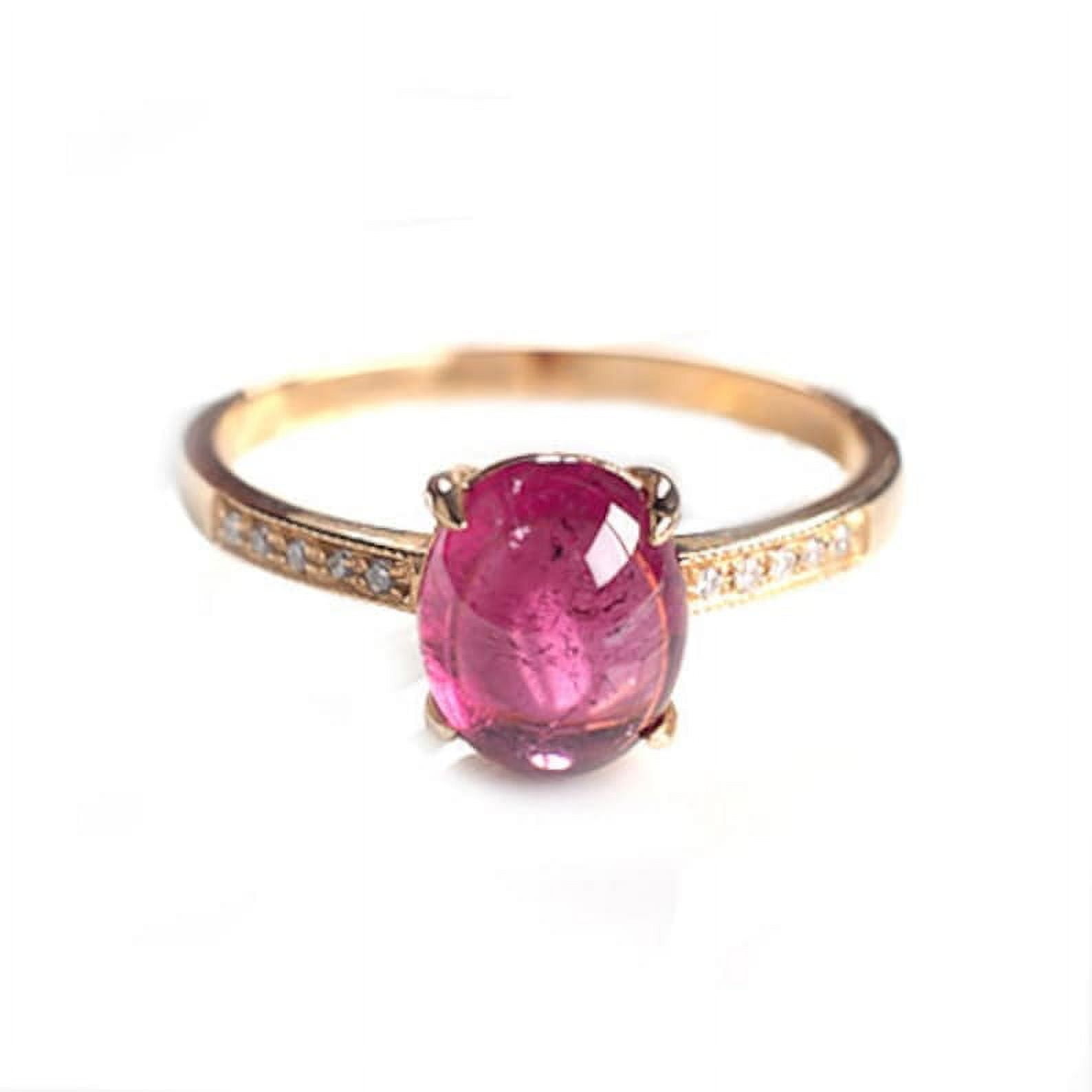 9x7mm Ruby Cabochon, Diamond Engagement Ring 14K Rose Gold plated Ruby Oval Wedding Ring Claw ...