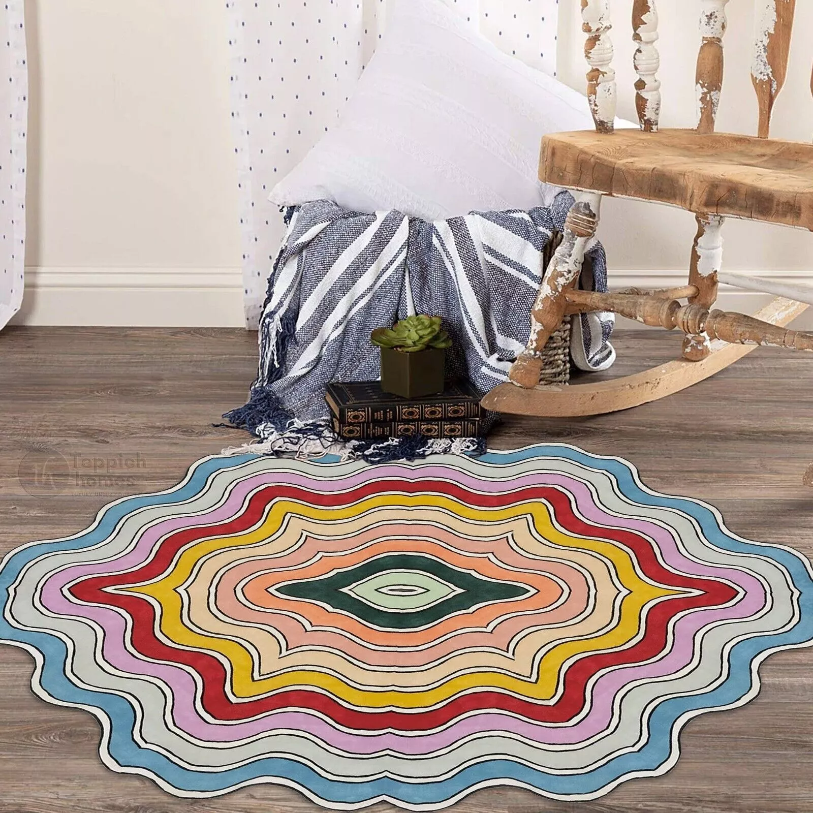 15x15, Area rug, Hand tuffed carpet, Rainbow wool rugs, Bed, Living ...