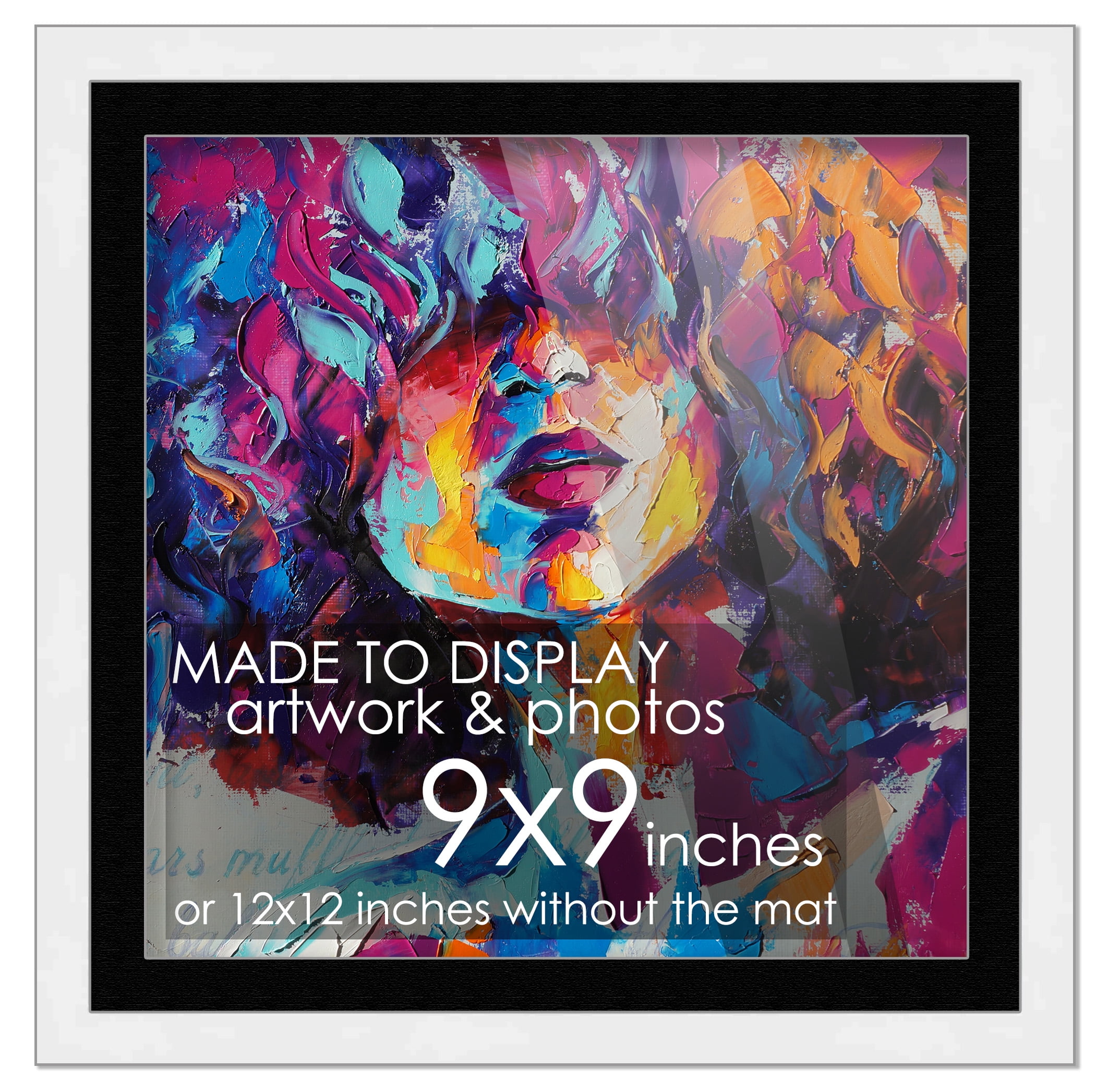 9x9 Frame White Matted for 9x9 Picture or 12x12 Art Poster Without ...