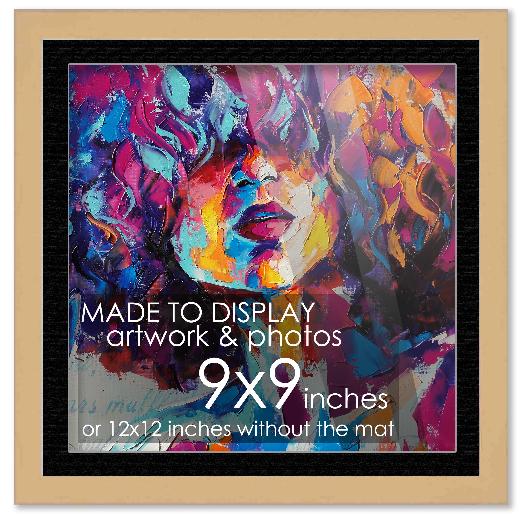 9x9 Natural Frame Matted for 9x9 Picture or 12x12 Art Poster Without ...
