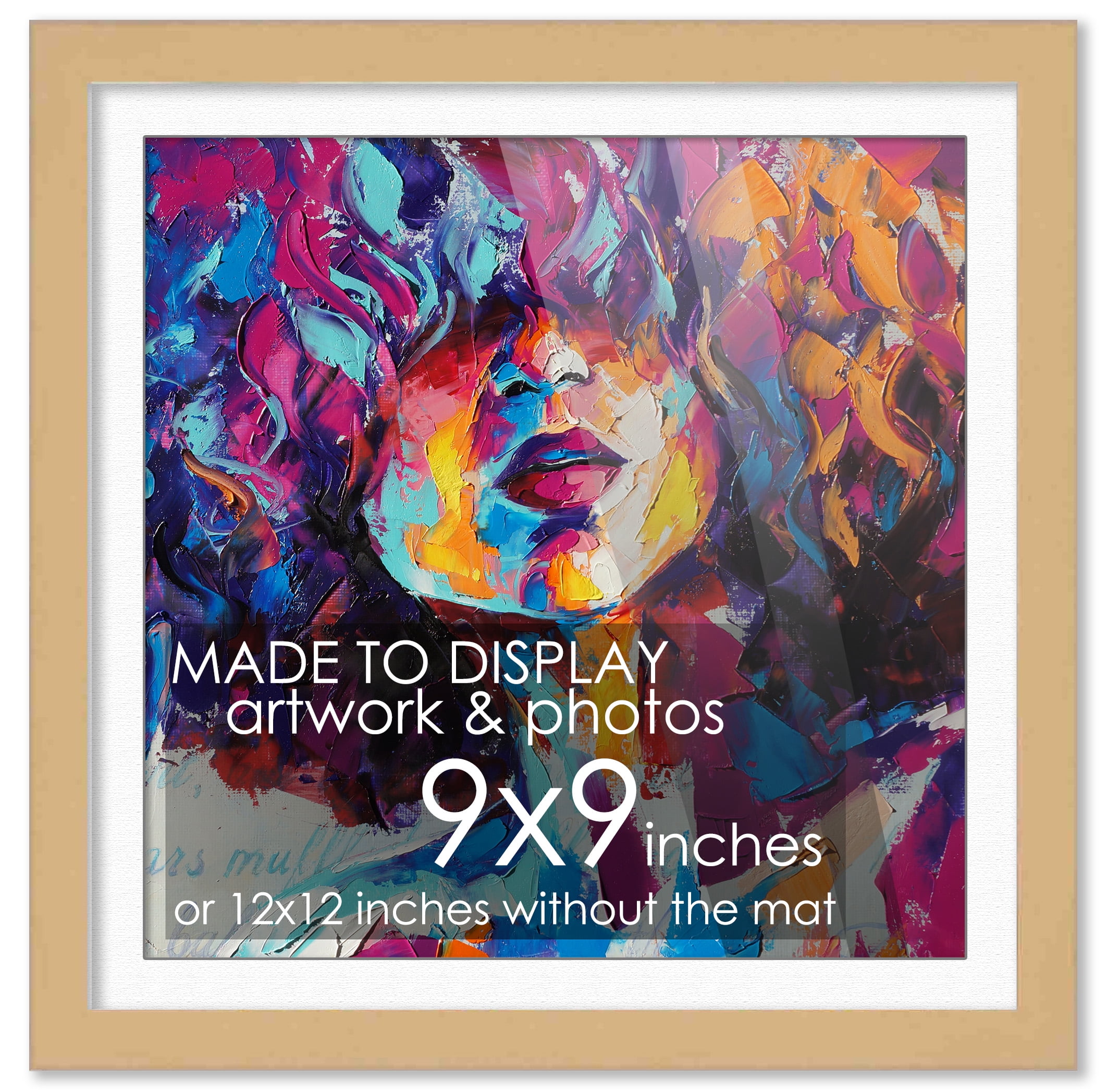 9x9 Natural Frame Matted for 9x9 Picture or 12x12 Art Poster Without ...