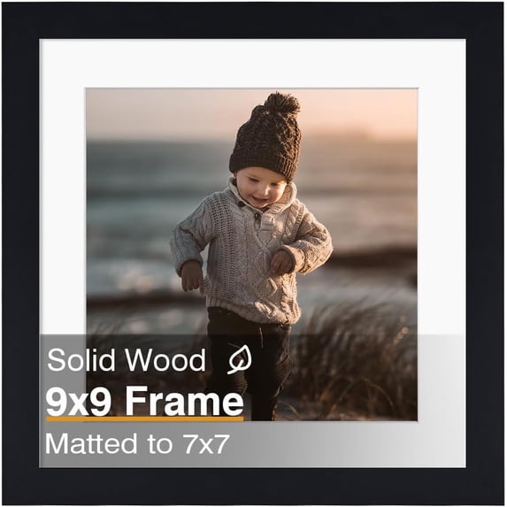9x9 Picture Frame, Black Square Solid Wood Frames for Pictures 7x7 with ...
